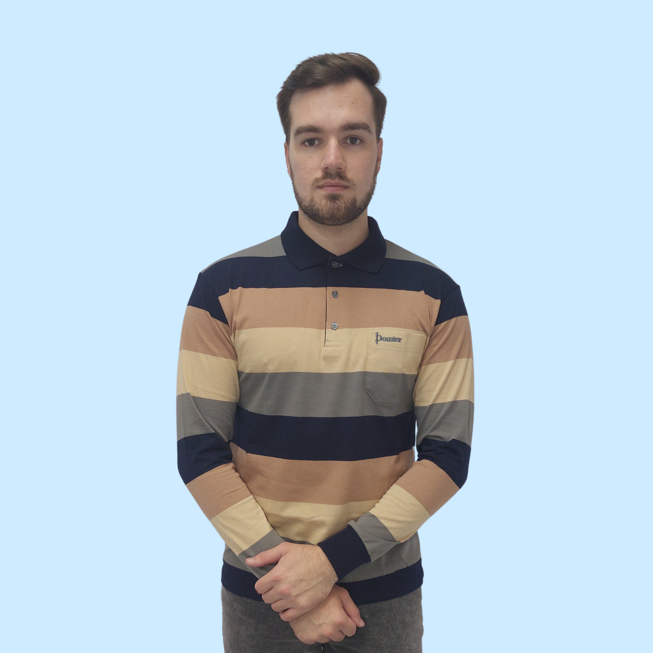 Rust/Navy/Taupe/Stone Rugby Stripe Long Sleeve Golfer | Pointer International – Pointer ...