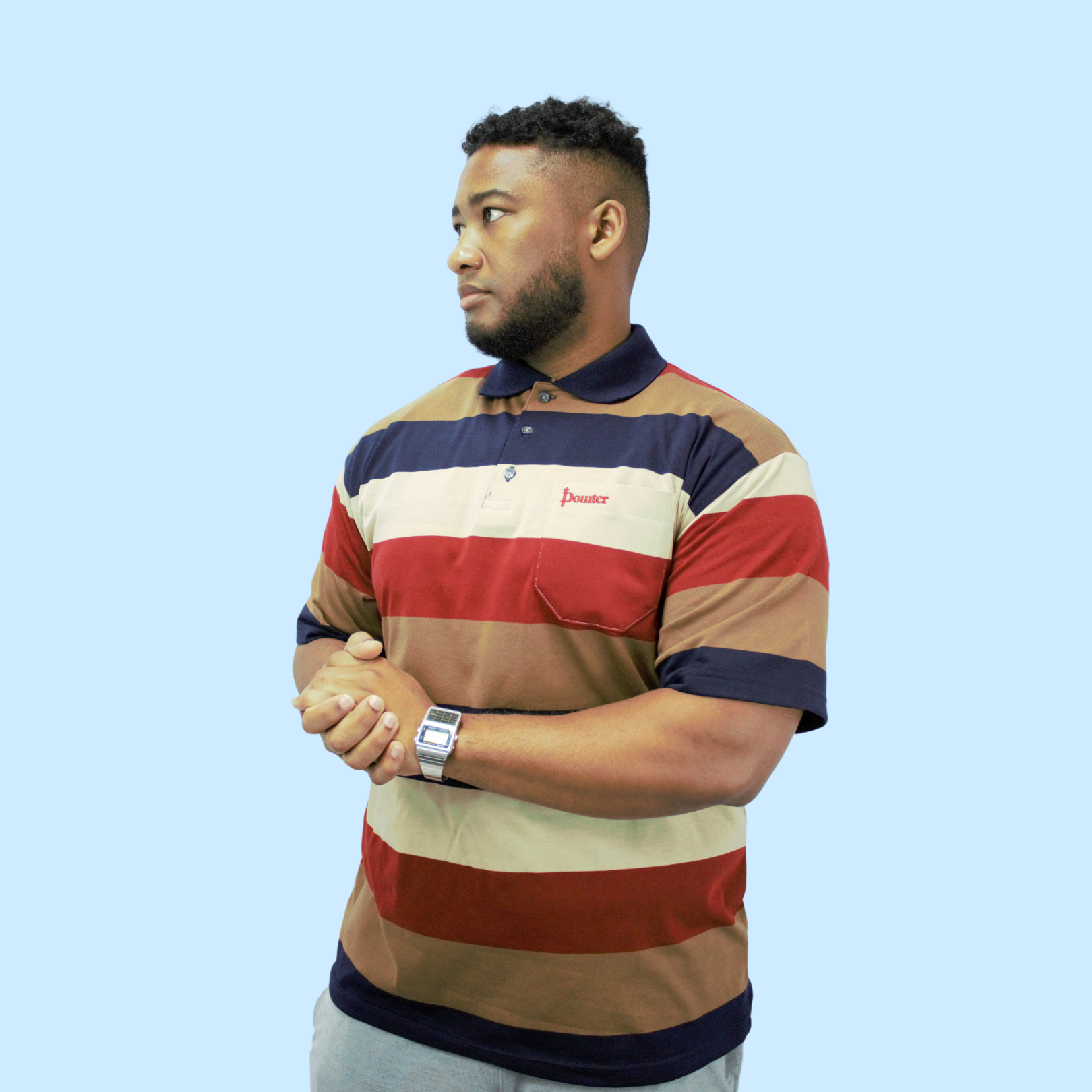 Rust/Navy/Taupe/Stone Rugby Stripe Short Sleeve Golfer | Pointer International – Pointer ...