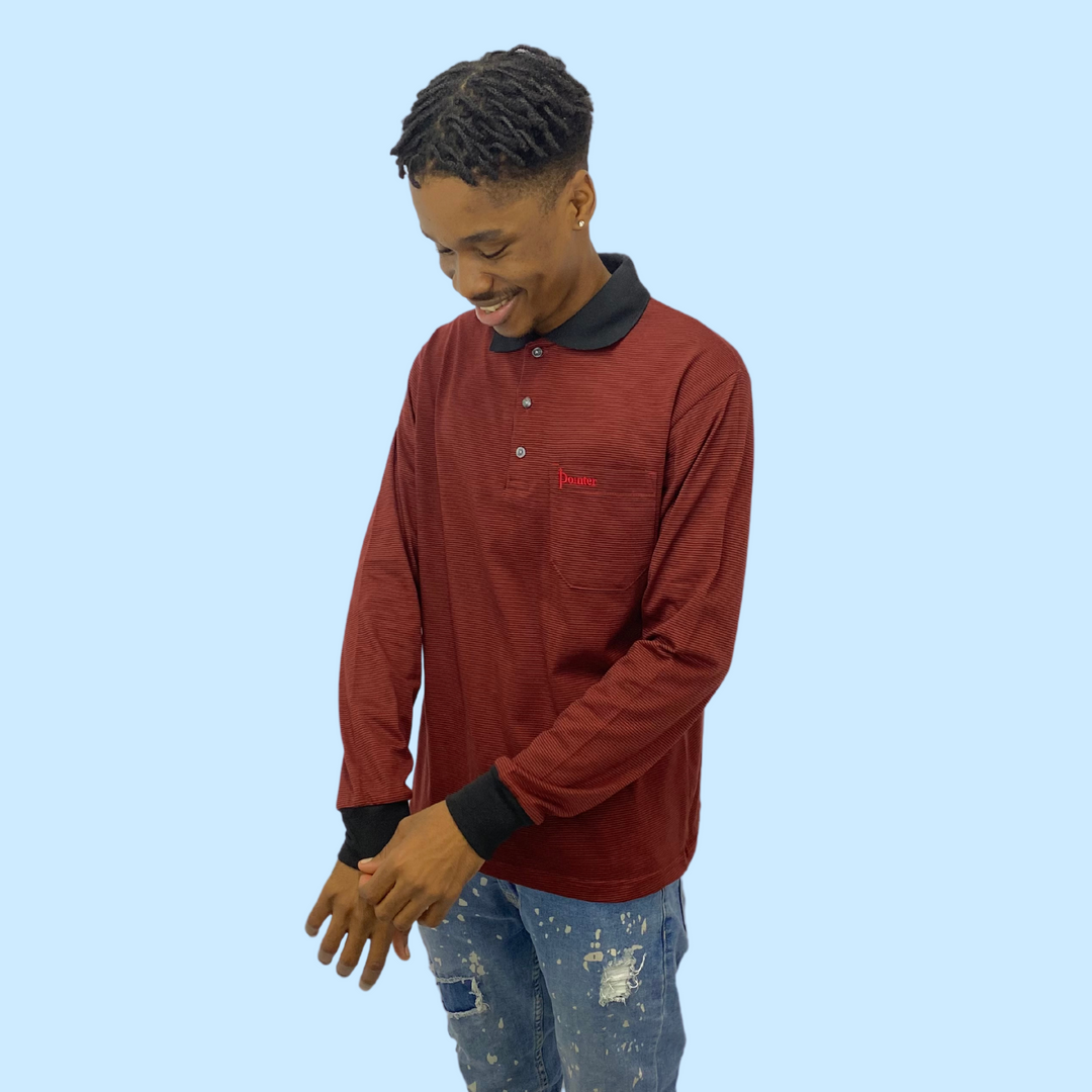 Rust Black Fine Stripe Long Sleeve Golfer | Pointer International ...