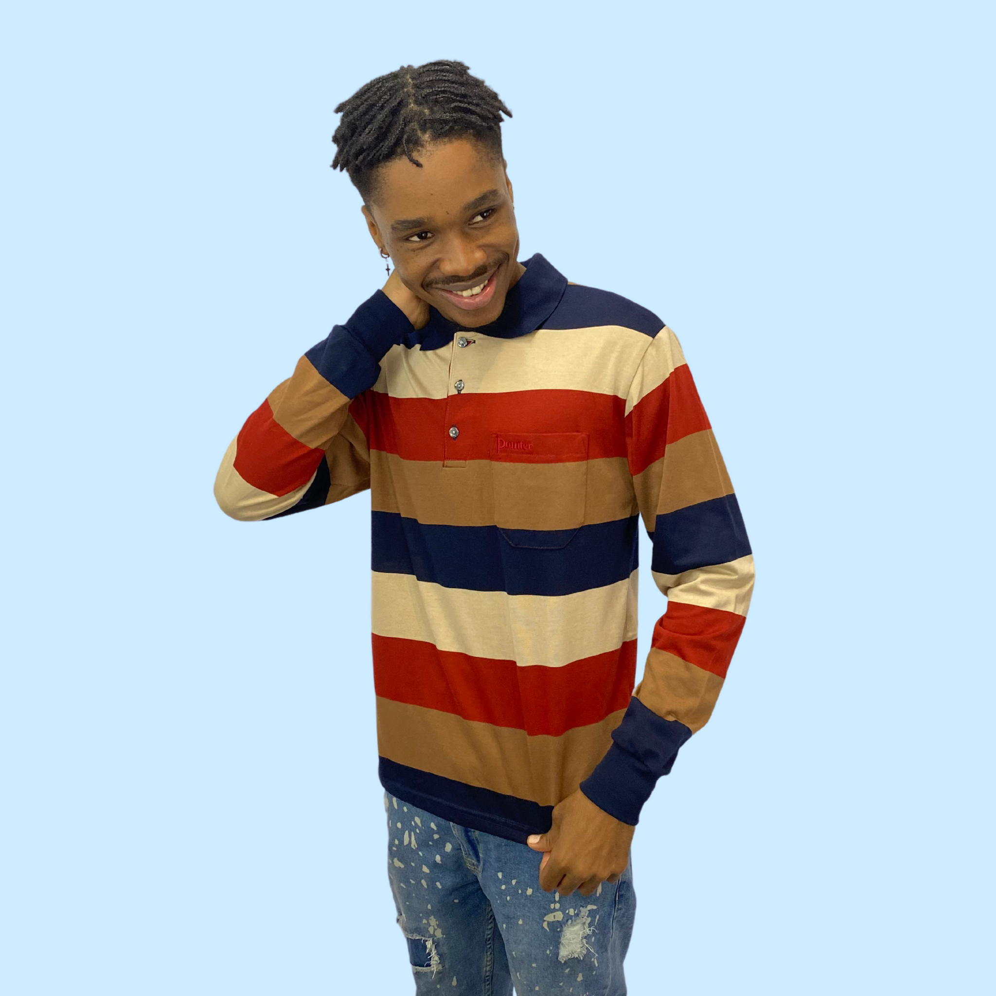 Rust/Navy/Taupe/Stone Rugby Stripe Long Sleeve Golfer | Pointer International – Pointer ...